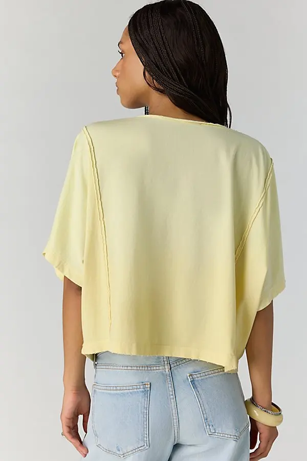 TRICIA FIX Crocheted Applique Cropped T-shirt - Light Yellow