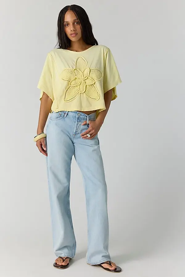 TRICIA FIX Crocheted Applique Cropped T-shirt - Light Yellow