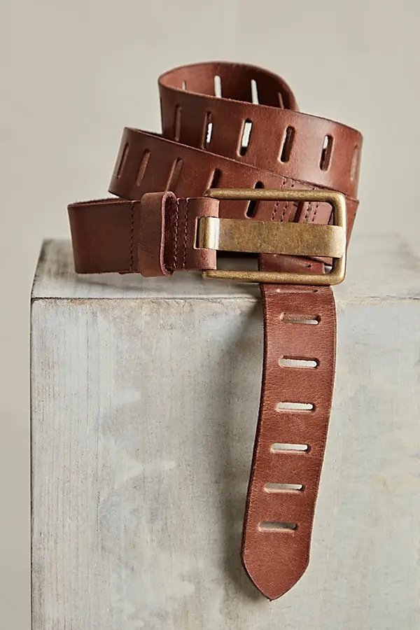 Free People Leather Belt With Cutout Detailing - Mocha