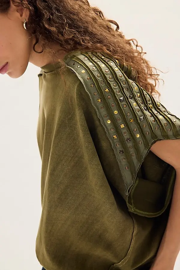 Free People We The Free Studded Glory Tee - Olive Combo
