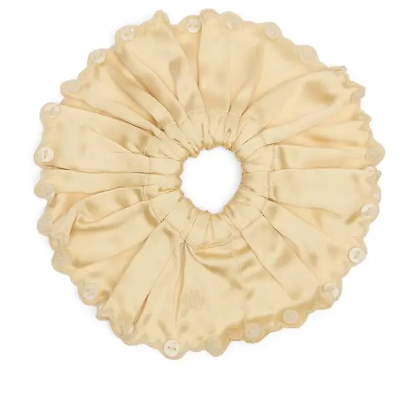 DAMSON MADDER Button Detail Satin Scrunchie - Yellow