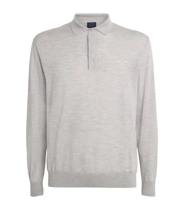 Paul & Shark Cashmere-silk Suede-trim Polo Shirt - Grey