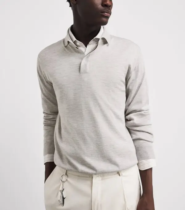Paul & Shark Cashmere-silk Suede-trim Polo Shirt - Grey