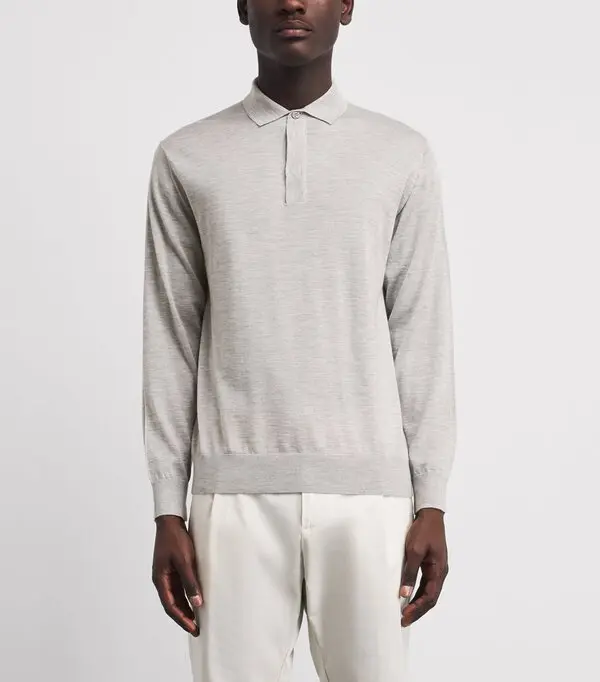 Paul & Shark Cashmere-silk Suede-trim Polo Shirt - Grey