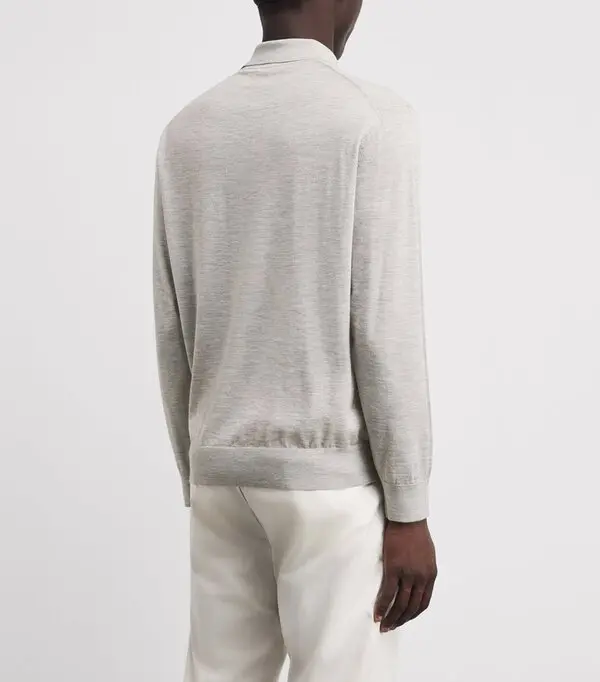 Paul & Shark Cashmere-silk Suede-trim Polo Shirt - Grey