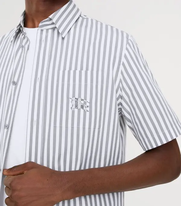 Burberry Poplin Stripe Short Sleeve Shirt - White