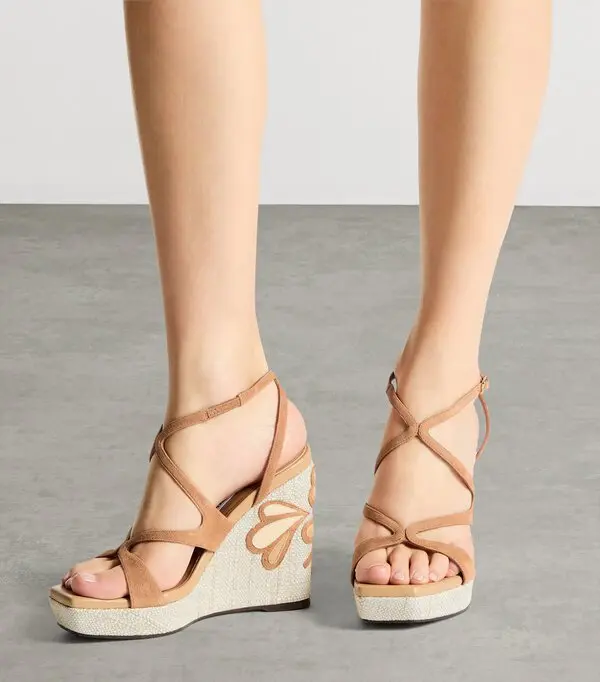 JIMMY CHOO Ayla Suede Wedge Sandals - Beige