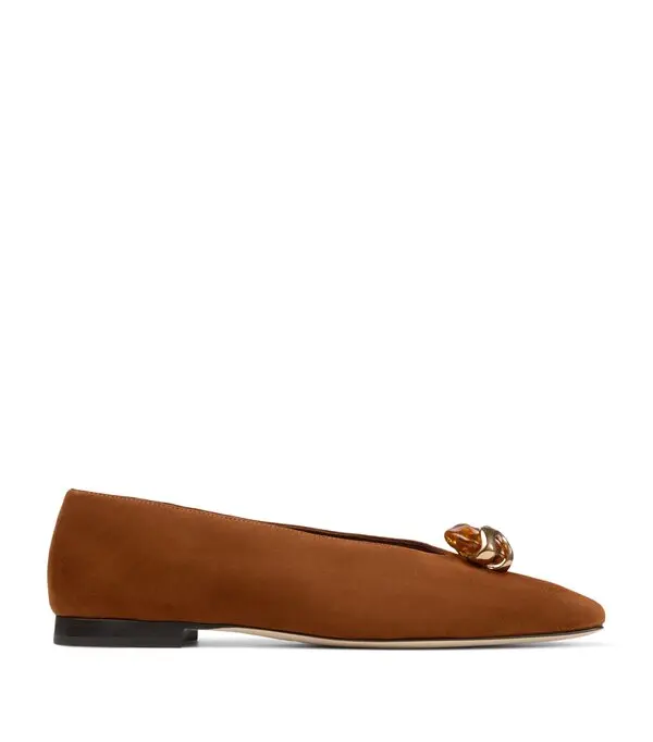 JIMMY CHOO Margot Pointed Toe Suede Ballet Flats - Beige