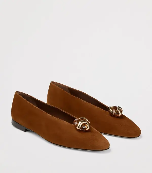 JIMMY CHOO Margot Pointed Toe Suede Ballet Flats - Beige