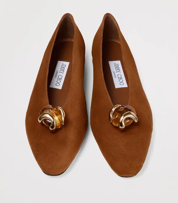 JIMMY CHOO Margot Pointed Toe Suede Ballet Flats - Beige