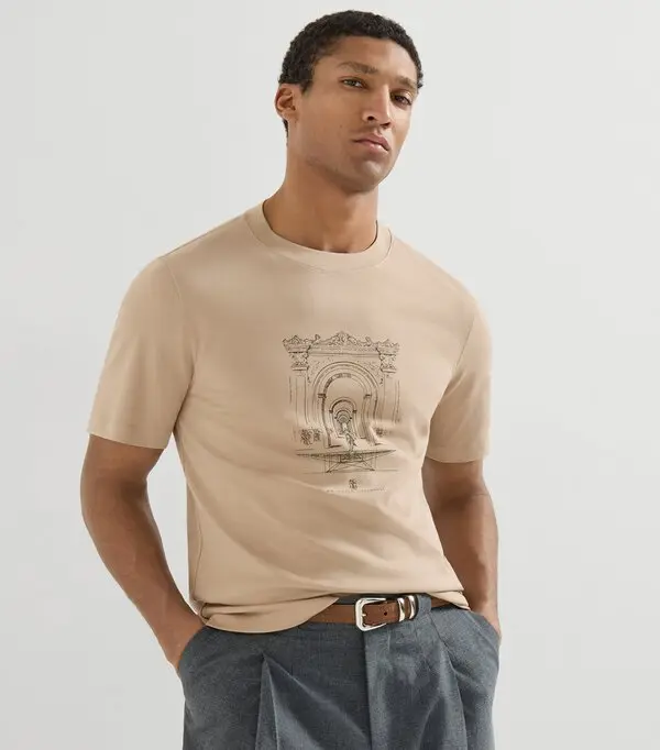 Brunello Cucinelli Cotton Printed T-shirt - Beige