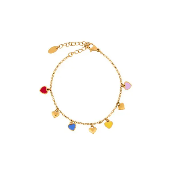 Saachi Multicolor Heart Station Chain Bracelet - Gold
