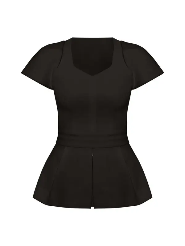 TIA DORRAINE Short-sleeved Sweetheart Neck Top - Black