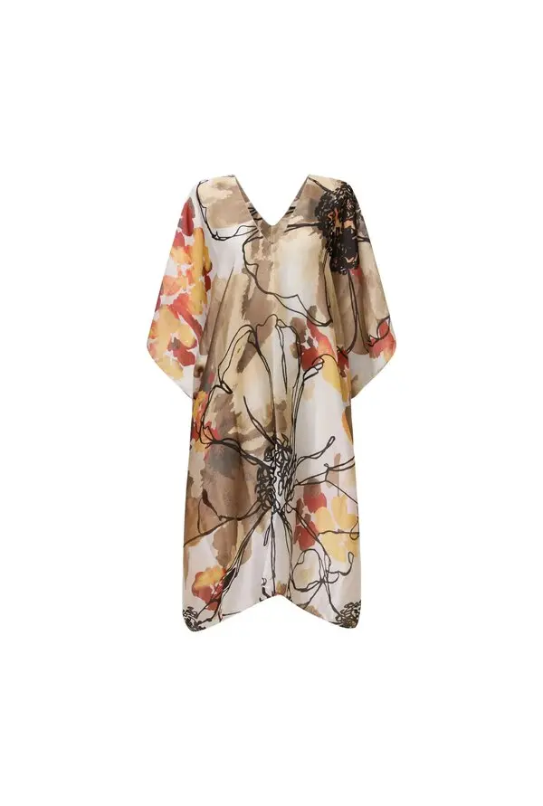 JAMES LAKELAND Kaftan With Floral Sketch Print - Brown