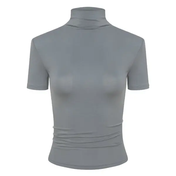 MANDRAGORA Turtleneck Short-sleeve Top - Grey