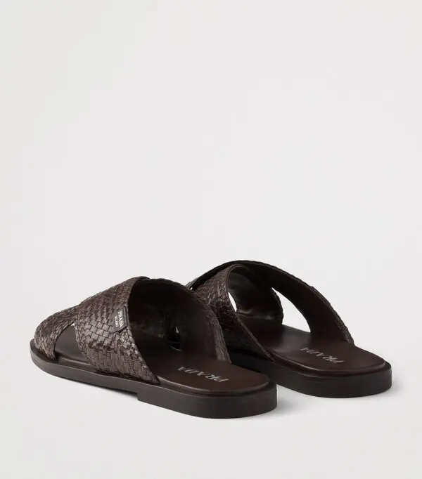 Prada Woven Leather Crisscross Sandals