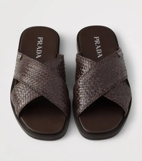 Prada Woven Leather Crisscross Sandals