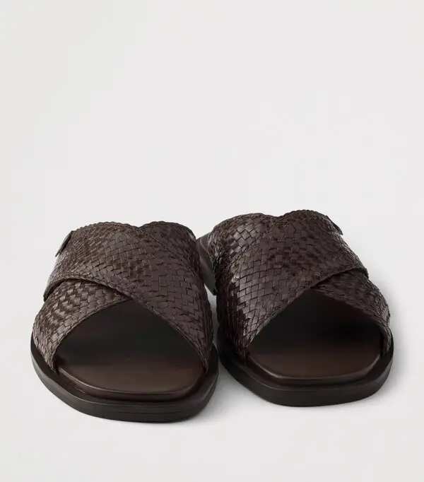 Prada Woven Leather Crisscross Sandals