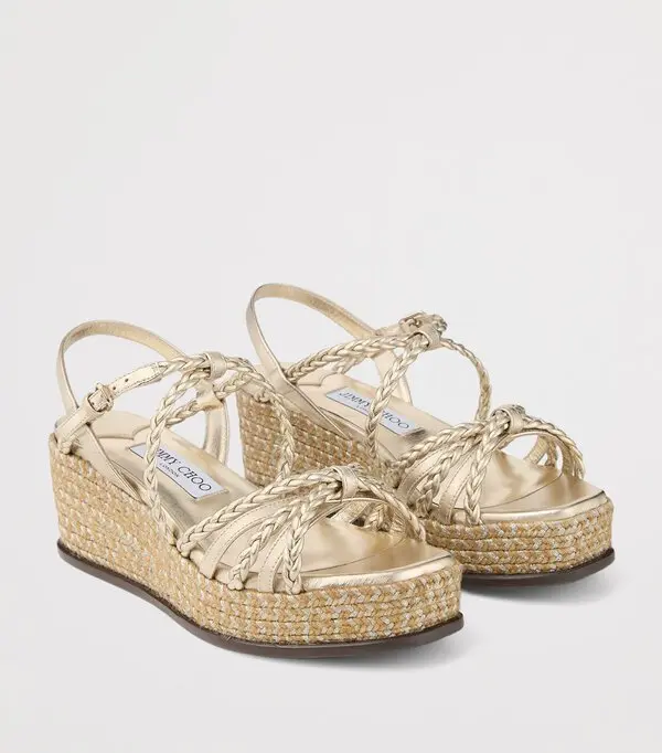 JIMMY CHOO Nyra Metallic Leather Wedge Sandals