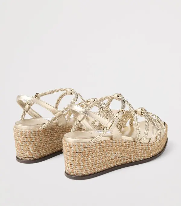 JIMMY CHOO Nyra Metallic Leather Wedge Sandals