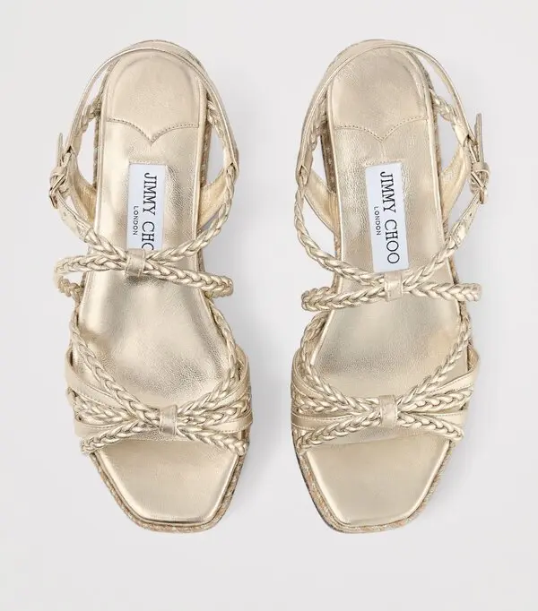 JIMMY CHOO Nyra Metallic Leather Wedge Sandals