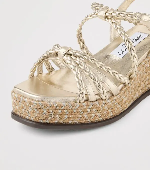 JIMMY CHOO Nyra Metallic Leather Wedge Sandals