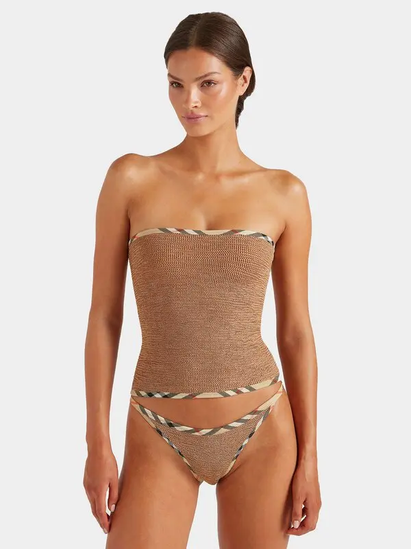 Hunza G X Burberry Swimskirt/tube Top - Metallic Cocoa/check