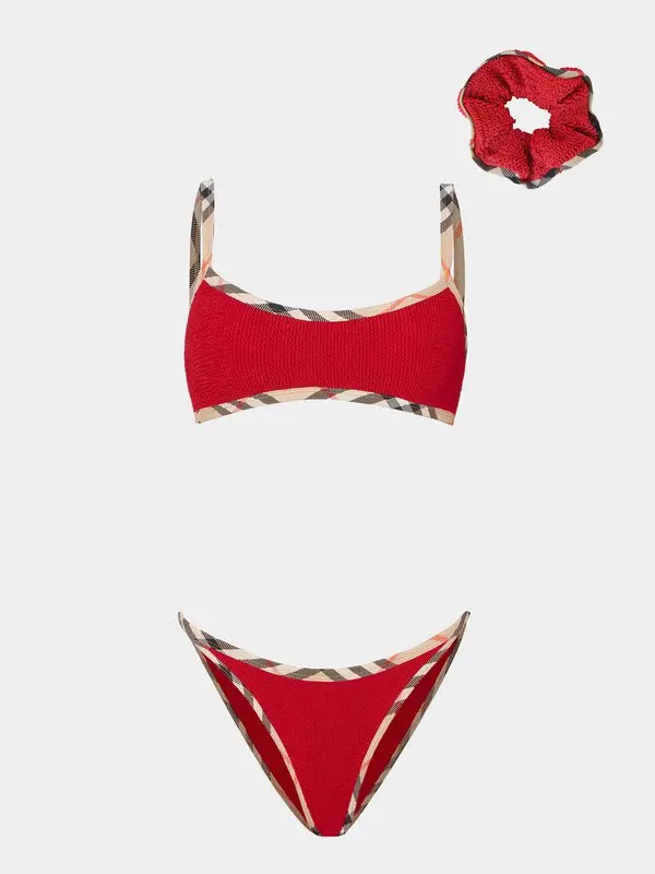 Hunza G X Burberry Two-piece Swimsuit With Burberry Check Trim - Red/check