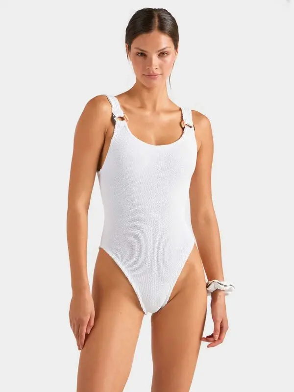 Hunza G X Burberry One Piece Swimsuit With Signature Crinkle - White/check