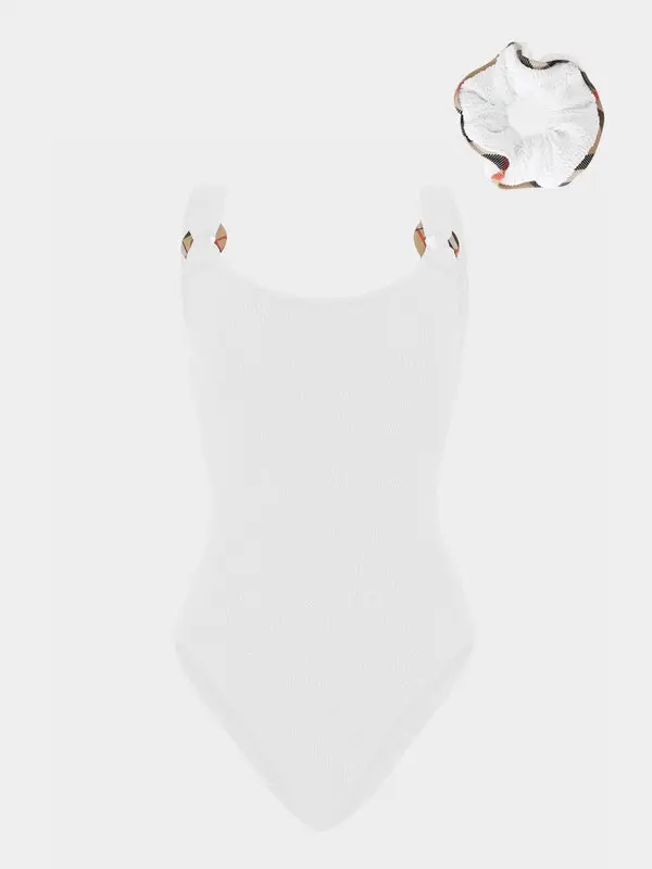 Hunza G X Burberry One Piece Swimsuit With Signature Crinkle - White/check