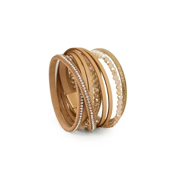 Saachi Serilda Wrapped Bracelet With Freshwater Pearl And Glass Beads - Gold