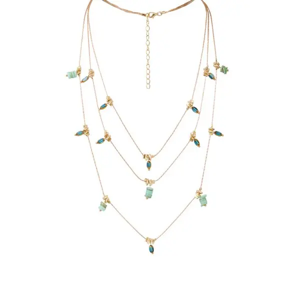 Saachi Layered Charm Necklace With Turquoise And Gold Accents - Blue