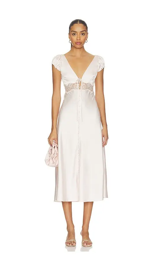 Tularosa Sophia Midi Dress With Lace Trim - Rose