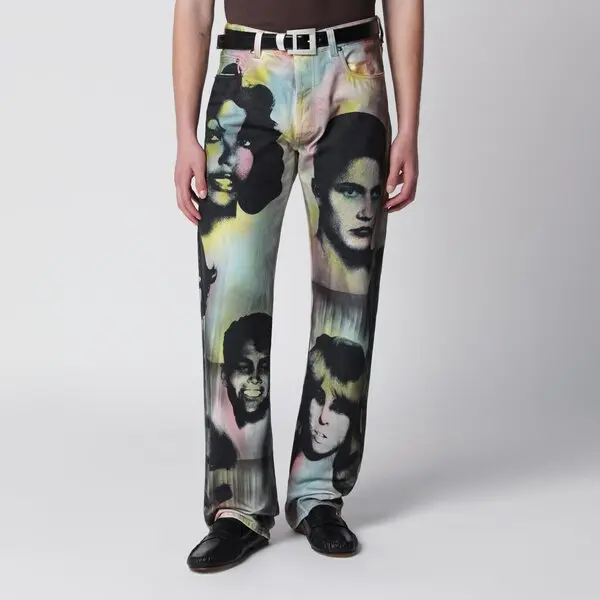 Versace The Party" Print Straight Leg Jeans - Multicolor