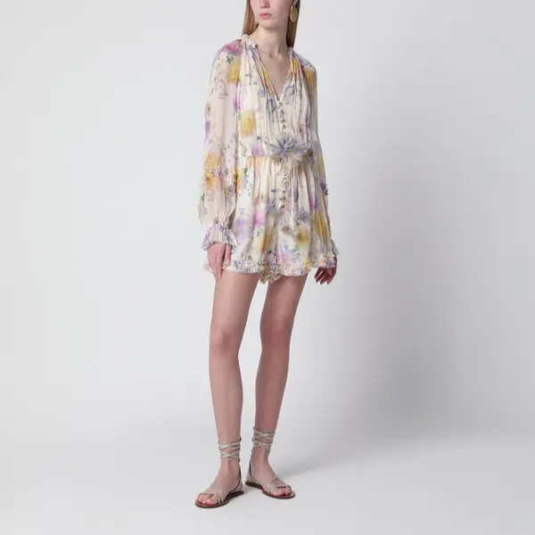 Zimmermann Cream Floral V-neck Jumpsuit - White