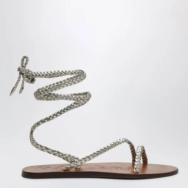 Manebí Platinum Leather Sandals With Braided Laces - Metal