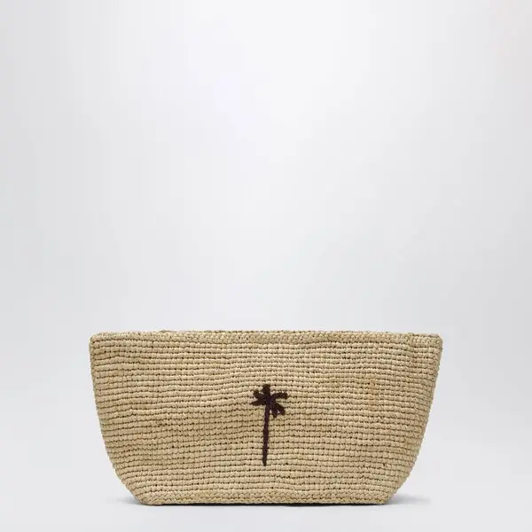 Manebí Raffia Clutch With Logo Embroidery - Beige
