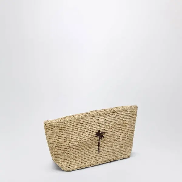 Manebí Raffia Clutch With Logo Embroidery