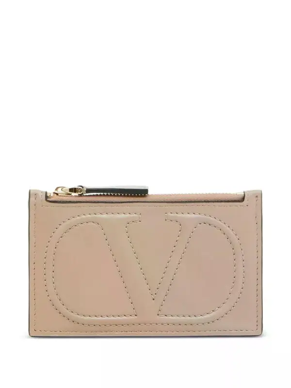 Valentino Garavani Vlogo Walk Zip Card Holder In Calfskin - Neutrals