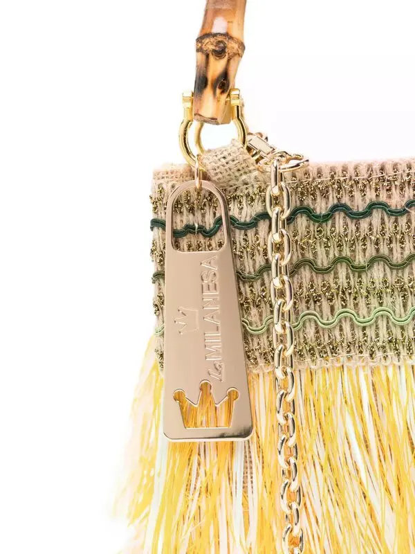 LA MILANESA Orcsa Tote Bag With Bamboo Handles And Fringe