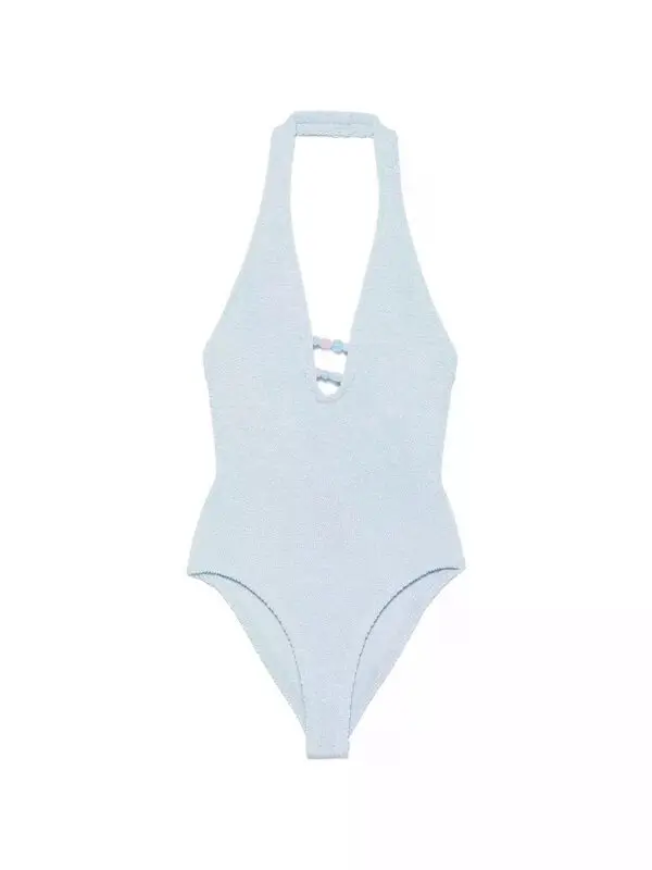 Hunza G Adriana Bead-embellished Halterneck Swimsuit - Blue