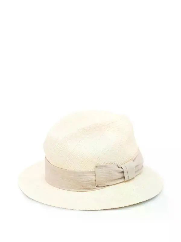 PANICALE Panama Hat With Bow Detail - Neutrals