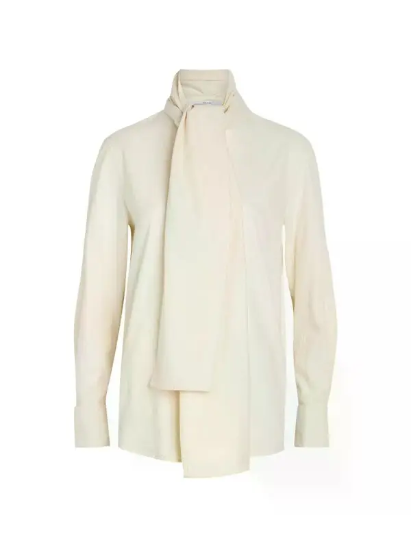 Another Tomorrow Detachable Scarf Collar Long Sleeve Blouse - Neutrals