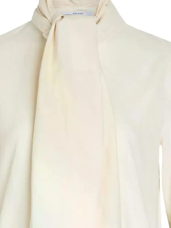 Another Tomorrow Detachable Scarf Collar Long Sleeve Blouse - Neutrals