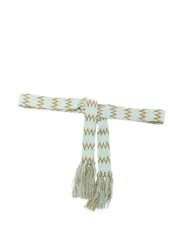 PIERRE-LOUIS MASCIA Zigzag Knit Tassel Detail Belt - Neutrals