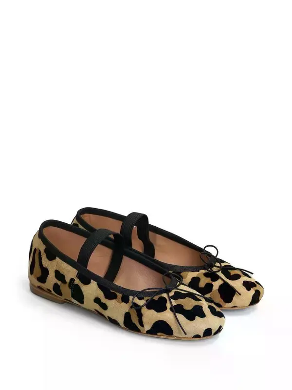 ANNIEL Leopard-print Suede Ballet Flats With Elasticated Strap