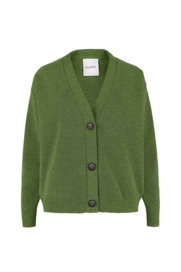 SALANIDA Merino Wool V-neck Cardigan - Green