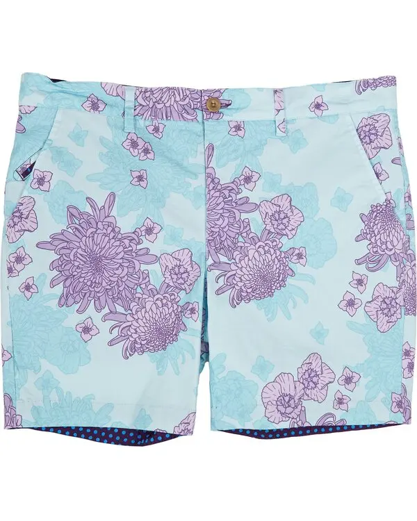 LORDS OF HARLECH Flat Front Embroidered Stretch Twill Shorts - Green