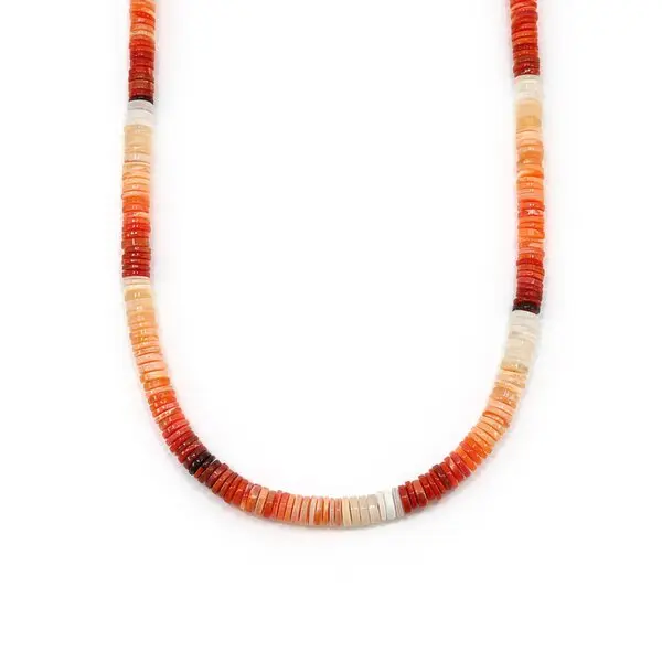 MINERALGEMS ✩ STUDIO Mexican Fire Opal Heishi Necklace - Red/orange/white