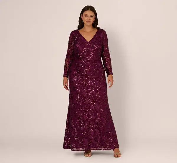 Adrianna Papell Long Sleeve Sequin Mermaid Gown